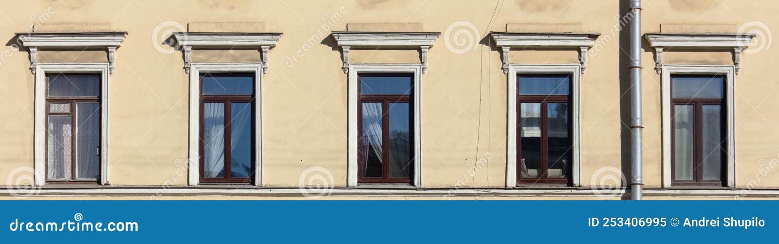 Windows on the Wall of an Old High-rise Building. Stock Image - Image ...