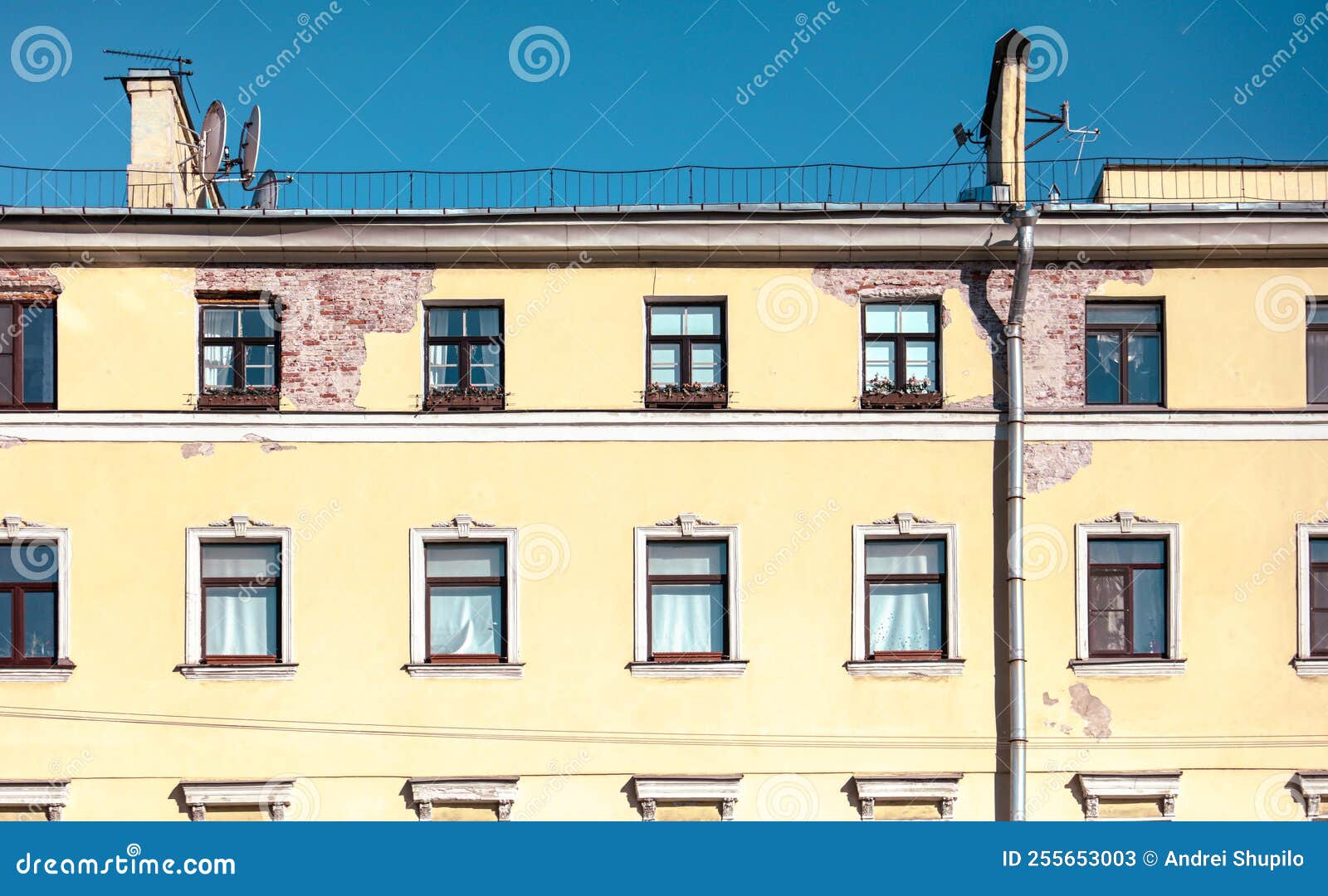 Windows on the Wall of an Old High-rise Building. Stock Image - Image ...