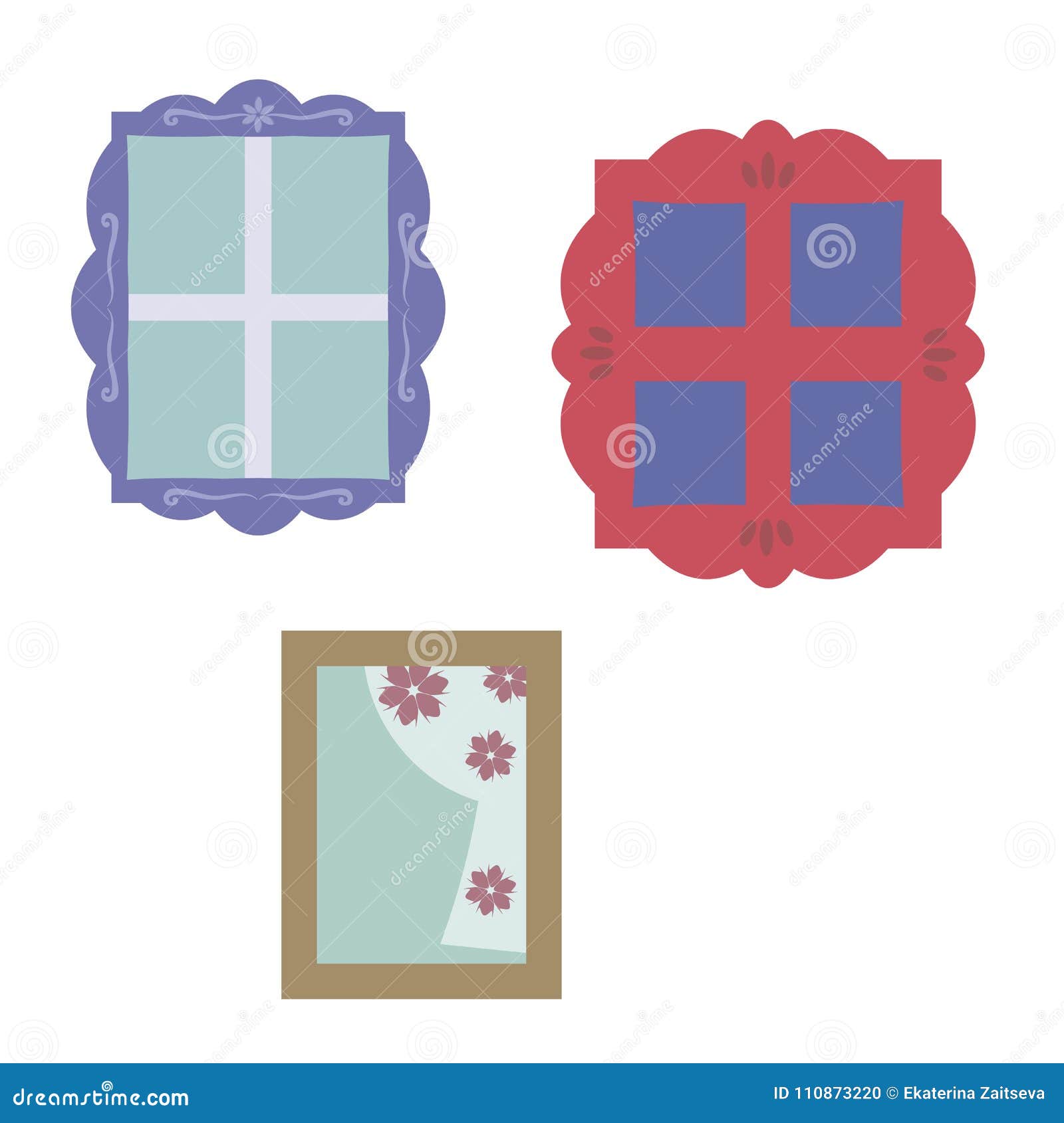 Windows with Wooden Different Colored Figured Frames with Carvings ...