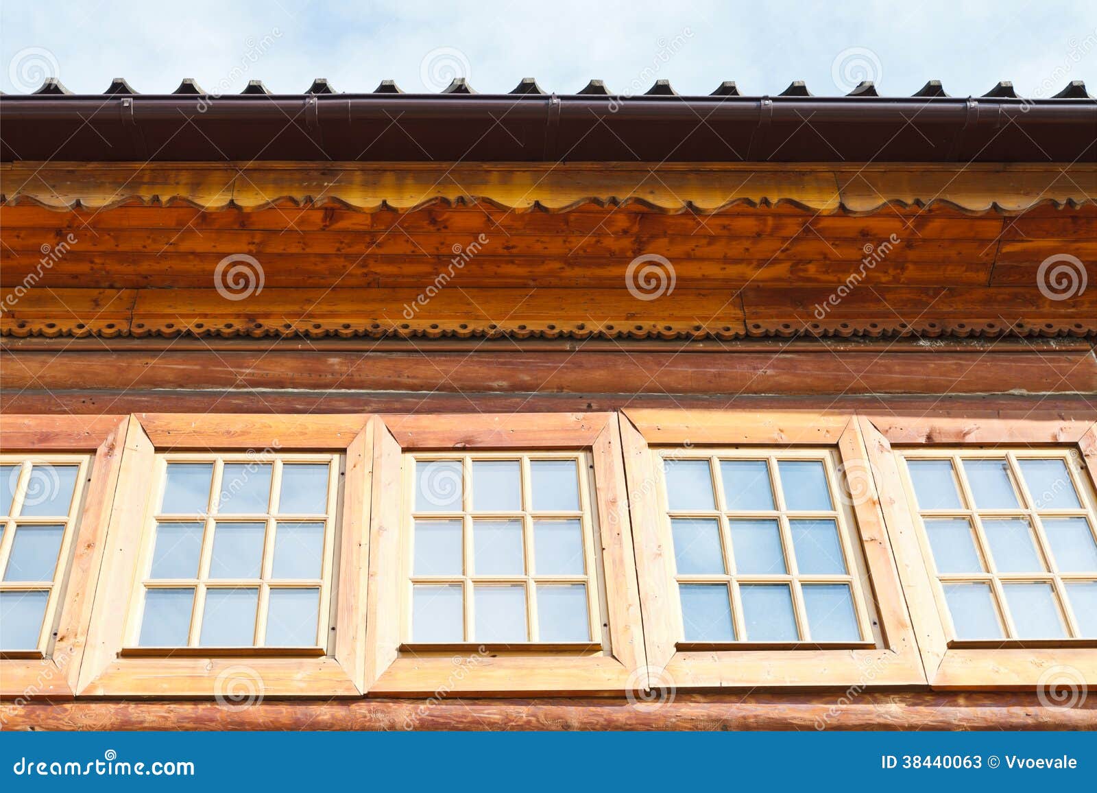 Windows of Wooden Log House Stock Image - Image of architecture, great ...