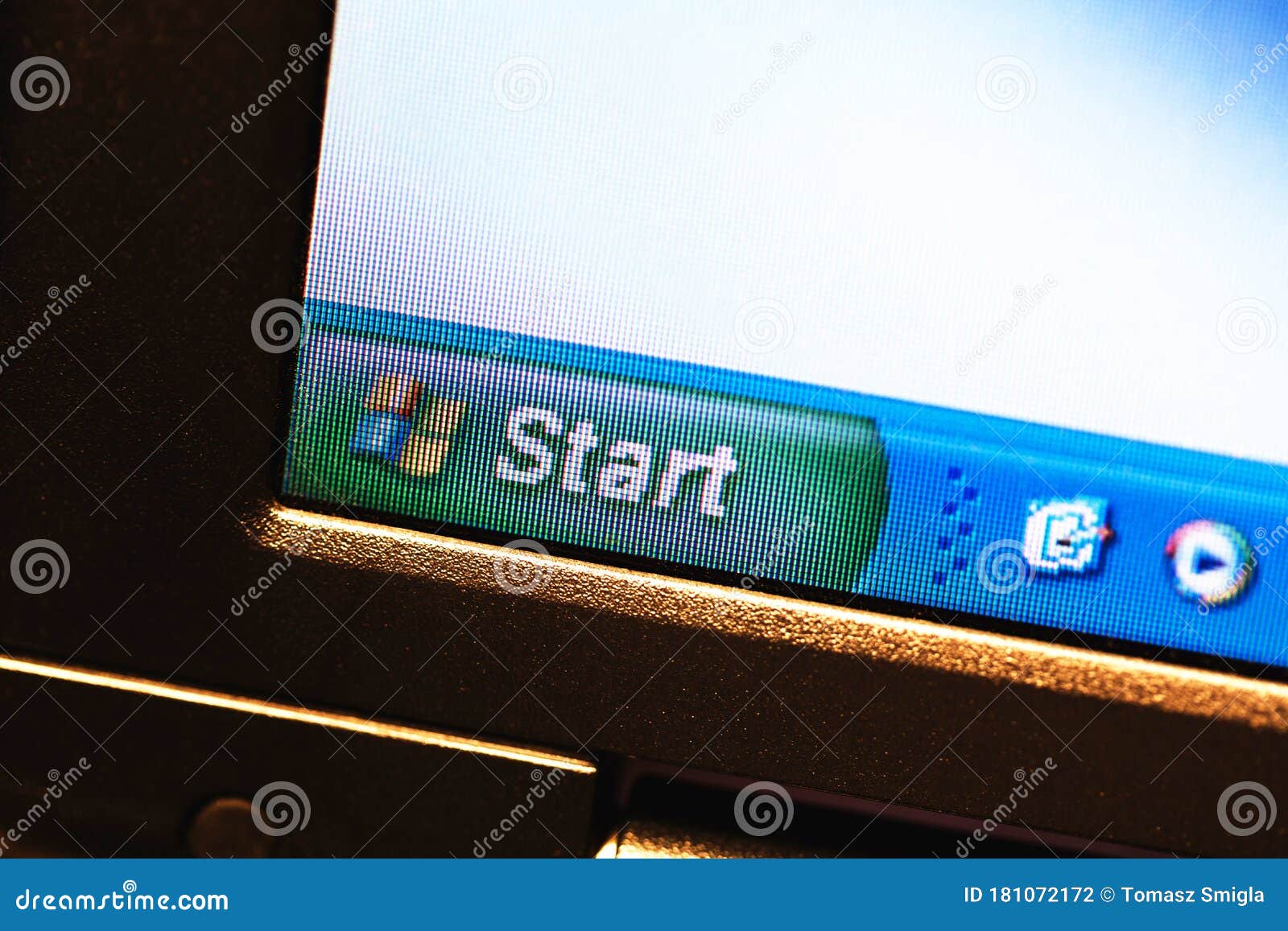 Windows XP Start Menu Bar, Windows Logo on an Old Low Resolution Lcd ...