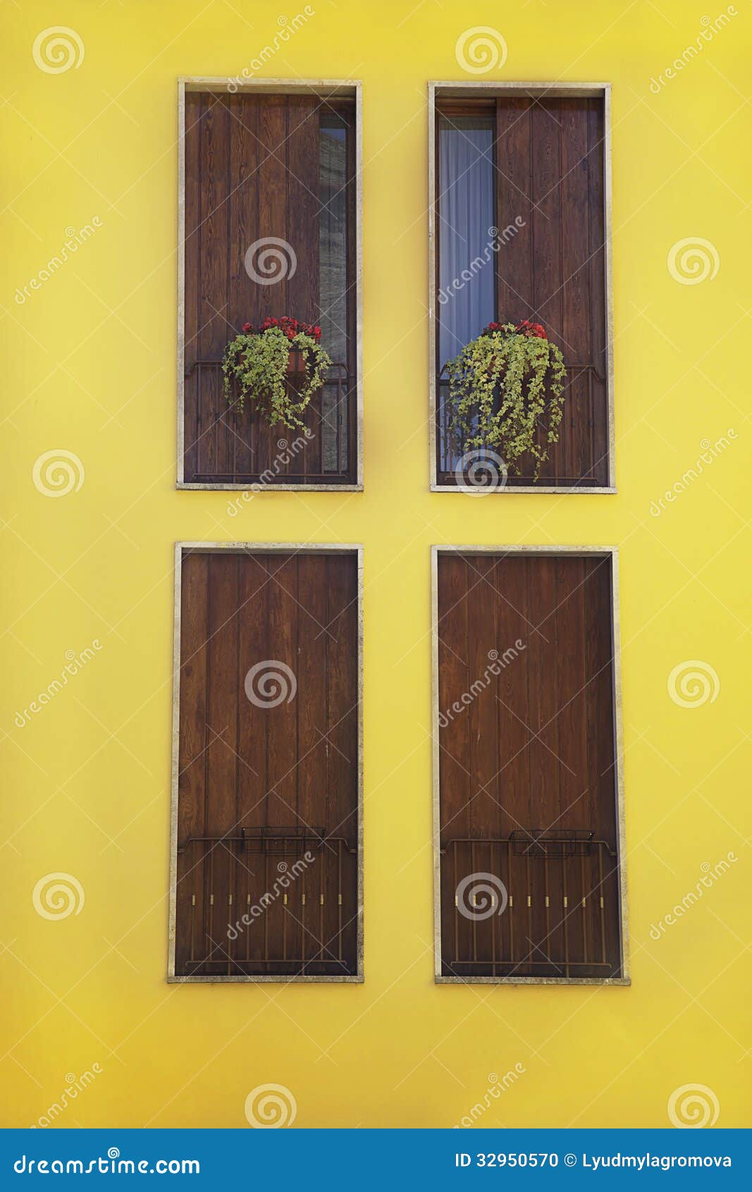 Windows on yellow wall, stock photo. Image of wall, yellow - 32950570