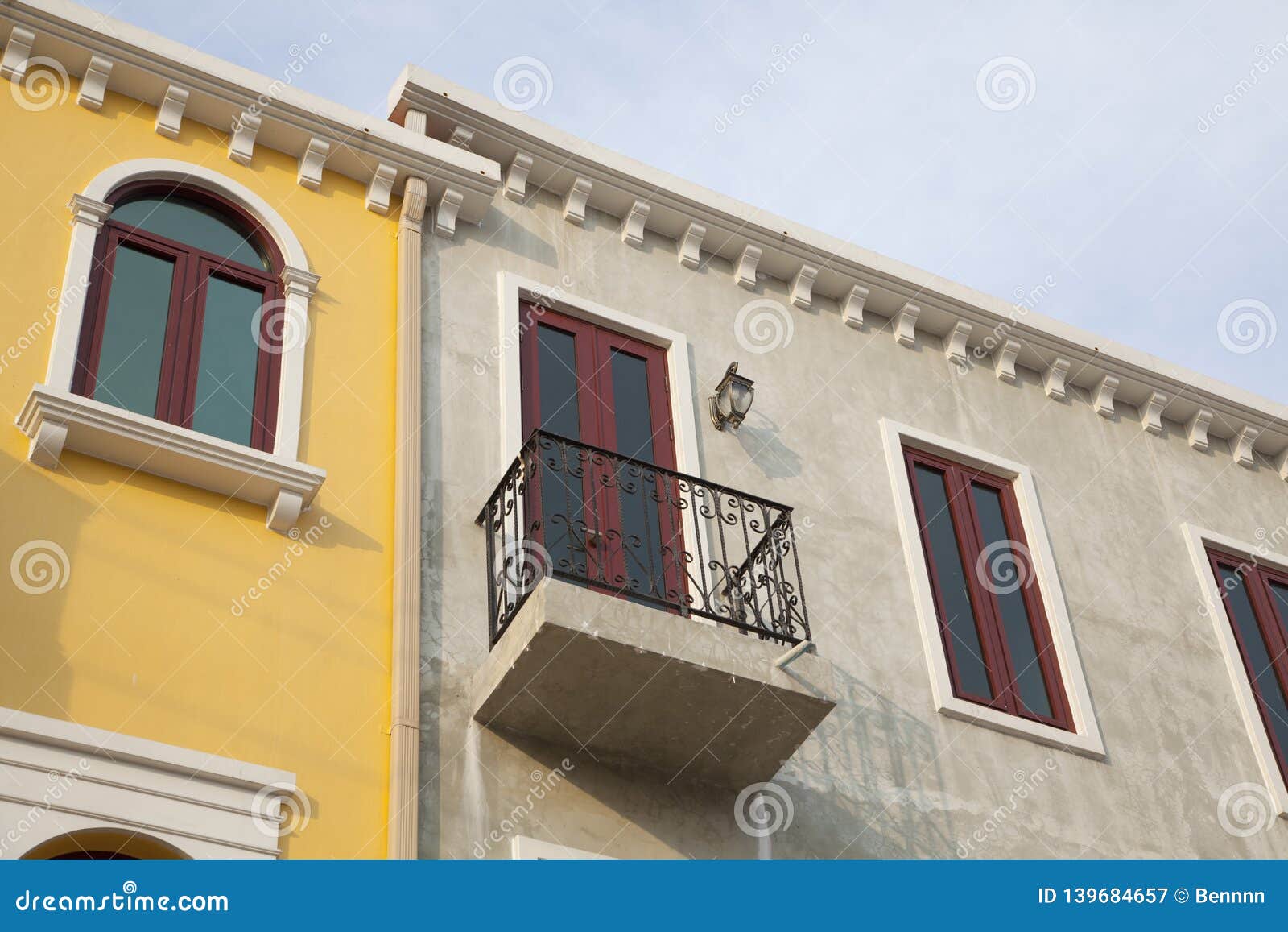 Windows on Yellow Wall in Old House Stock Image - Image of door, burano ...