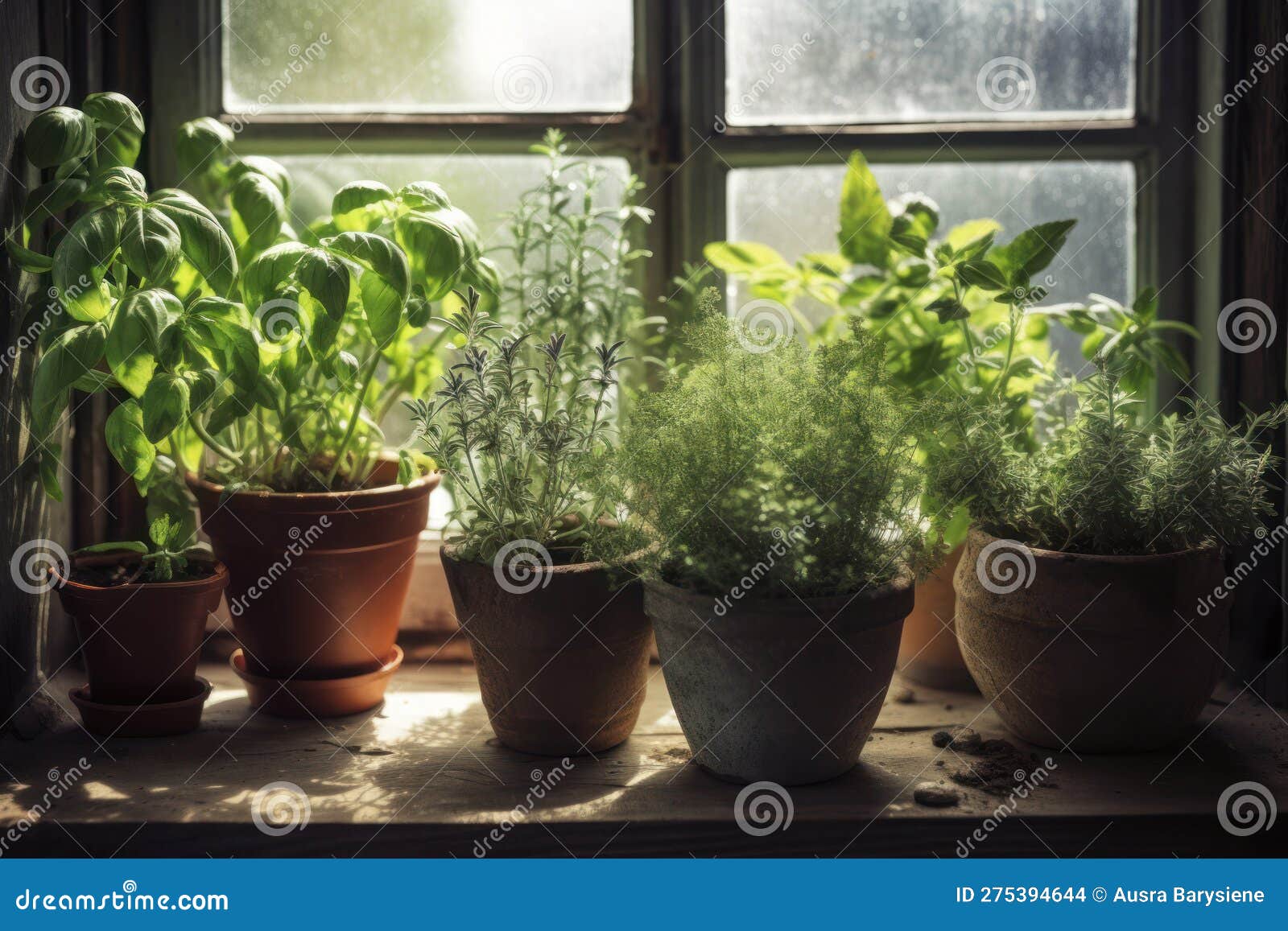 Windowsill with Several Pots of Herbs Lined Up on it. Created Using ...