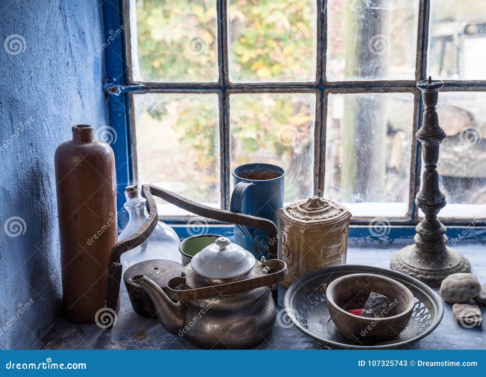 Windowsill Still Life with Vintage Objects Stock Image - Image of nice ...