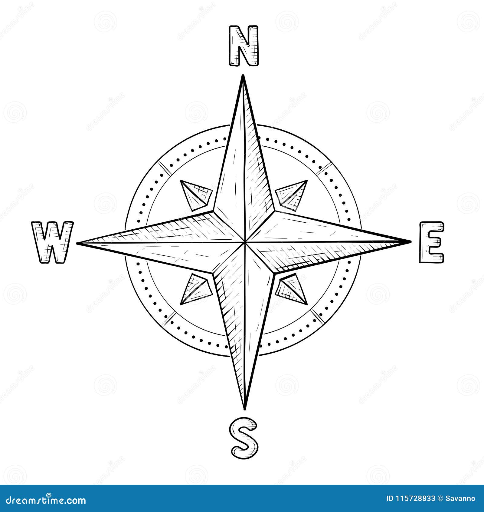 Windroos Met Hoofdpunten Hand Getrokken Schets Vector Illustratie ...