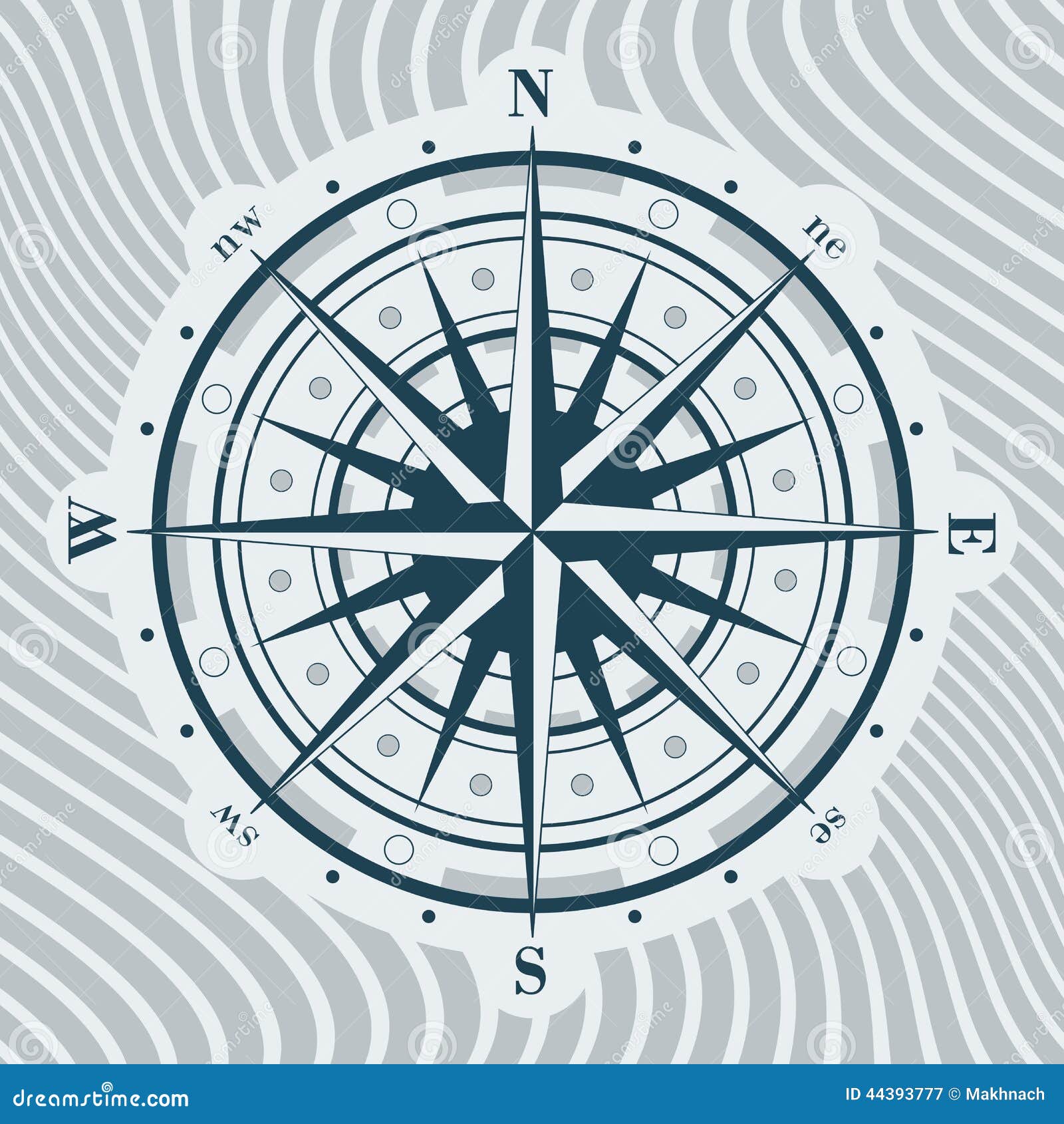 Windroos Over Achtergrond Met Golven Vector Illustratie - Illustration ...