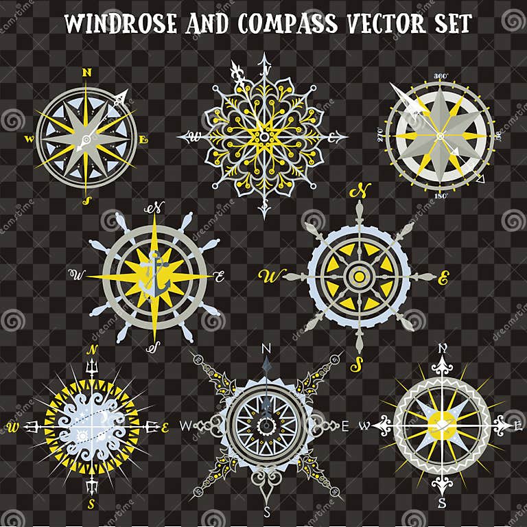 Windrose and Compass Vector Set for Map Builder and Cartography Vector ...