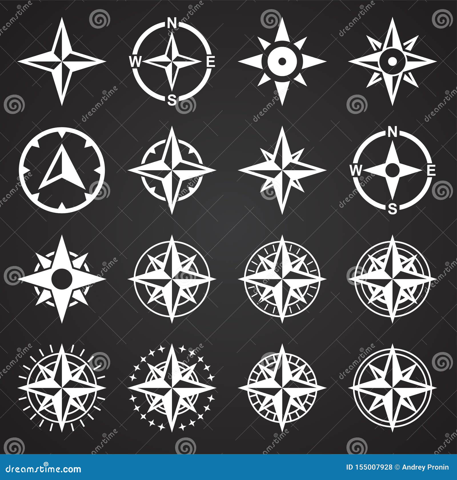 Windrose Icons Set on Background for Graphic and Web Design. Simple ...