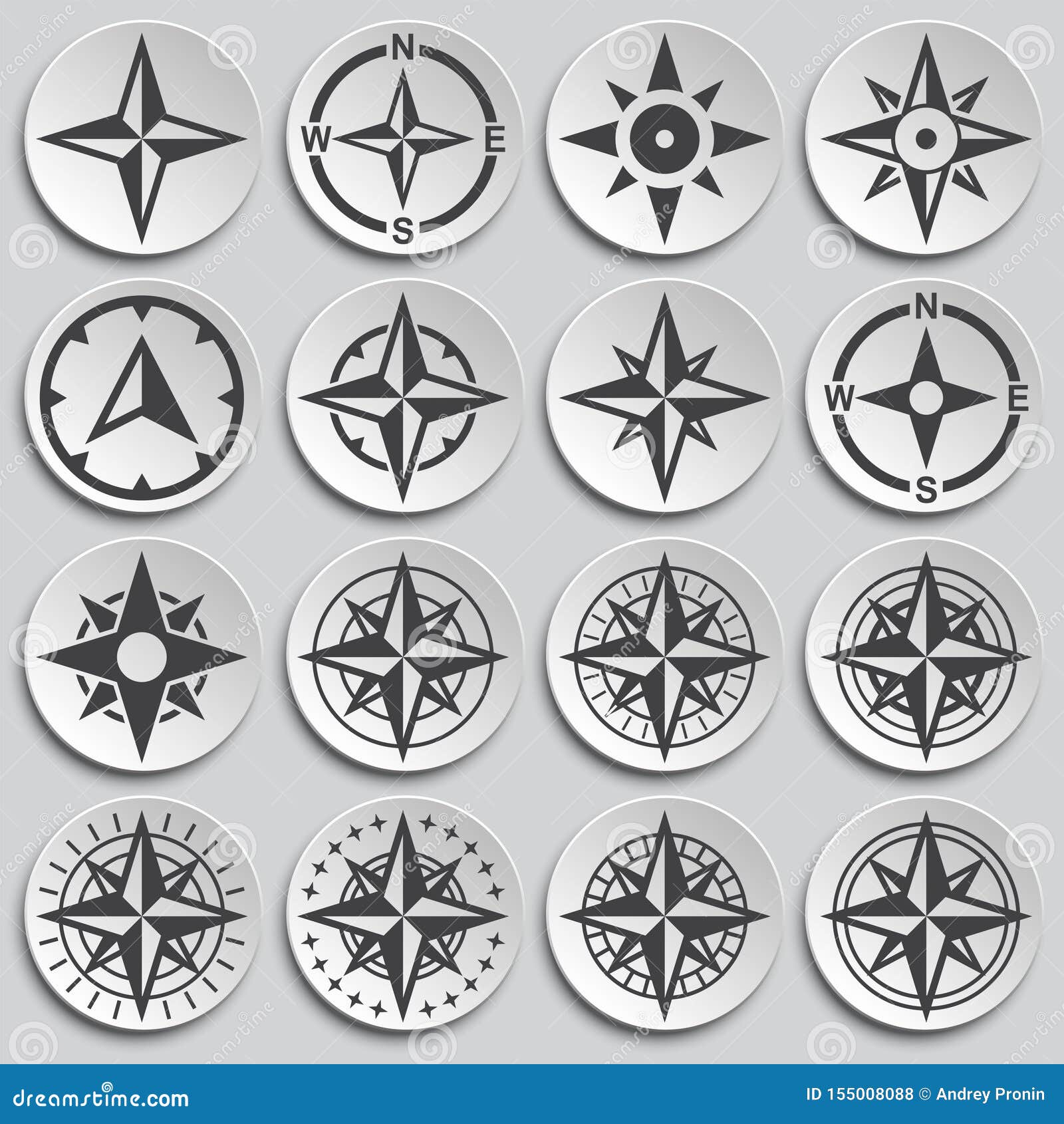 Windrose Icons Set on Background for Graphic and Web Design. Simple ...