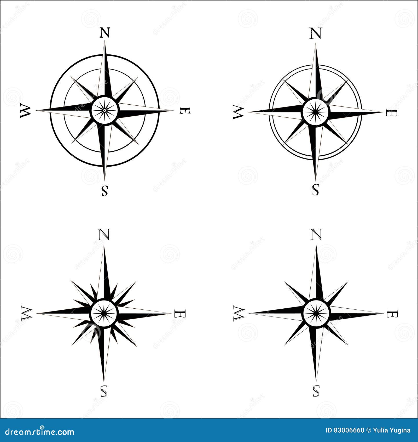 Windrose Navigation Icons. Compass Symbols. Cartoon Vector ...