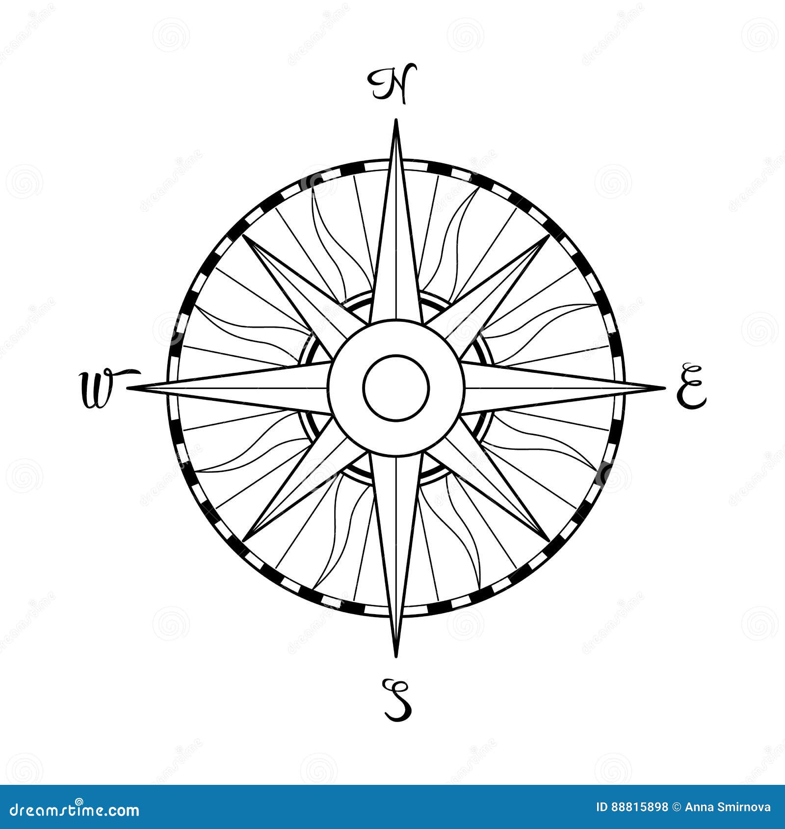 Windrose Symbol Compass and Location Coordinate on the Map. Stock ...