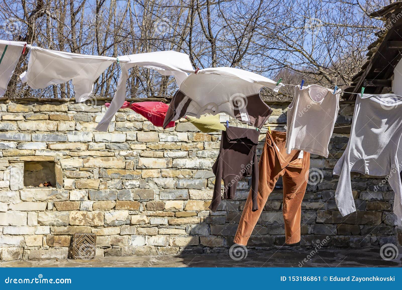 The Winds Blow Clean Washing Clothes Stock Image - Image of clothespin ...
