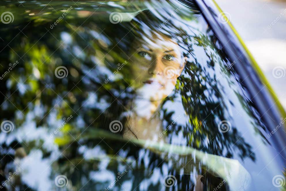 Windscreen View and Woman Inside Stock Photo - Image of woman, inside ...
