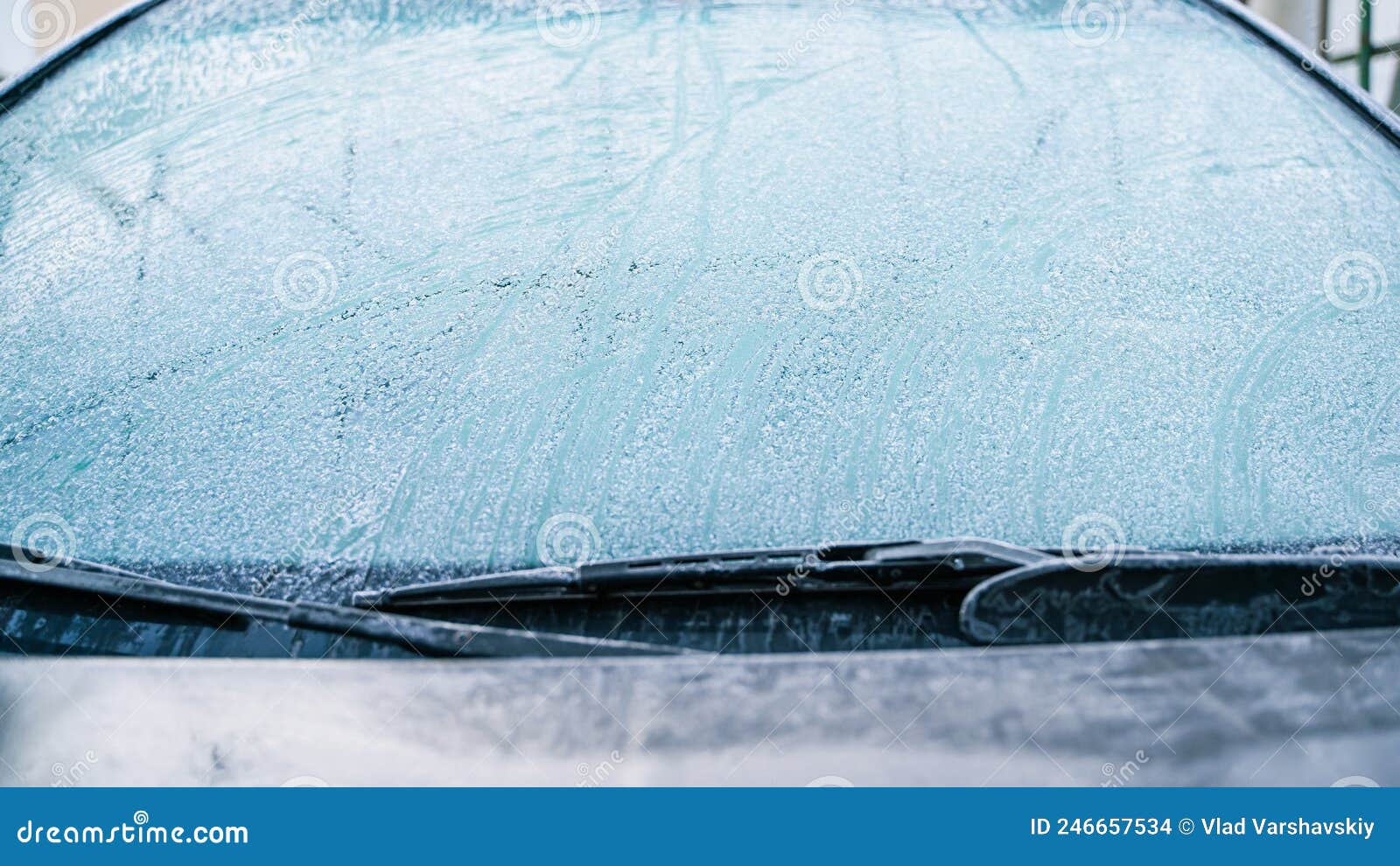 The Windshield of the Car Was Covered with Frost, Outside View Stock ...