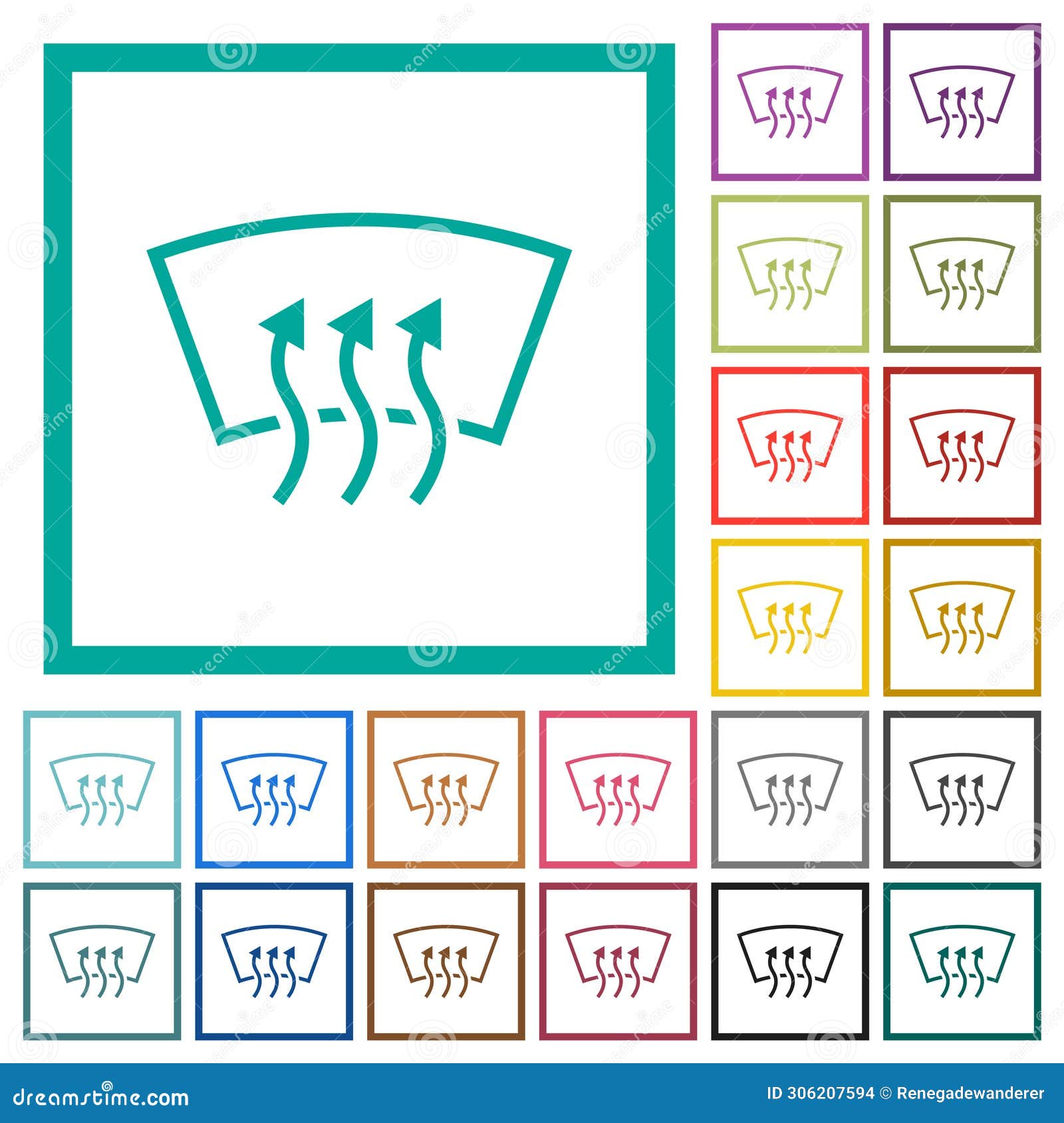 Windshield Defrost Flat Color Icons with Quadrant Frames Stock ...