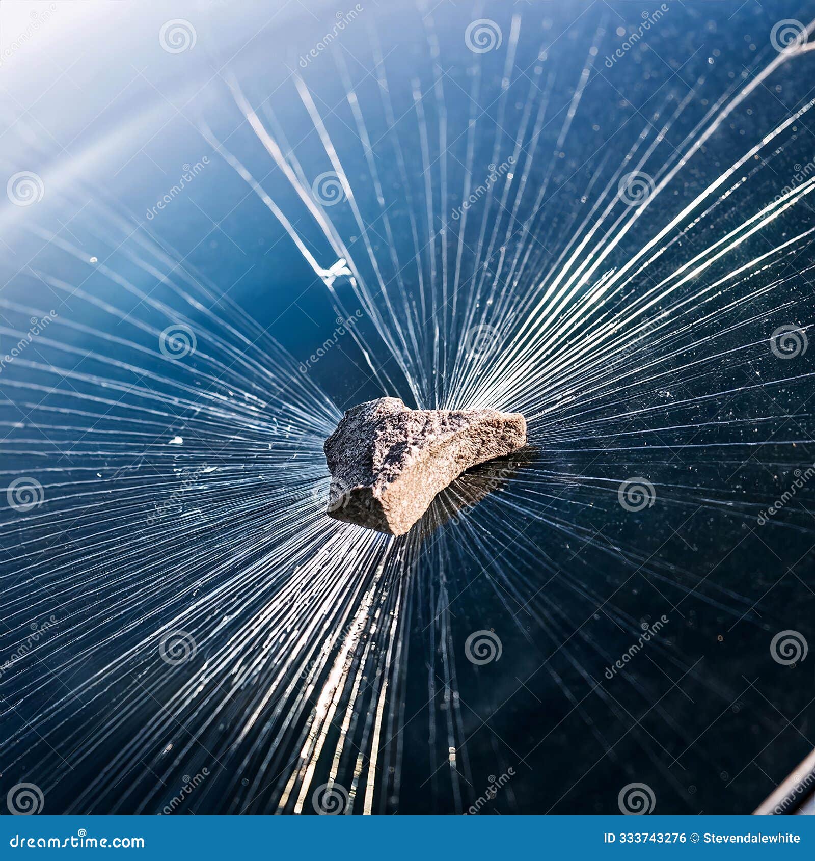 A Close-up View of a Rock Resting on a Cracked Windshield Showing ...