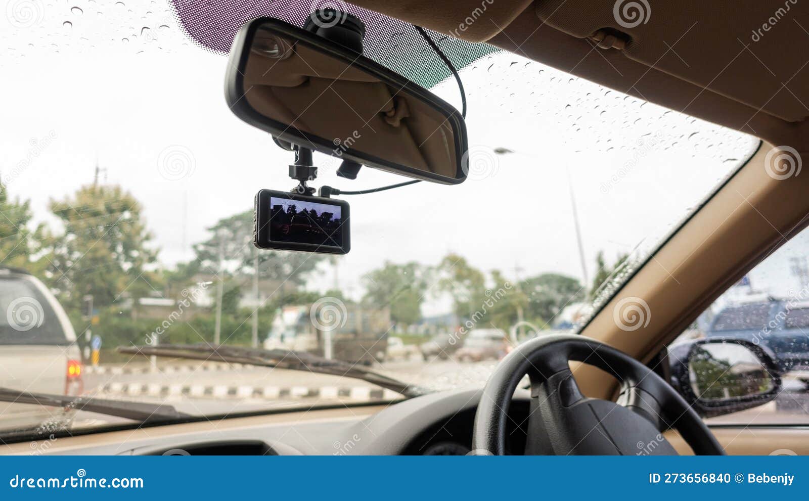 Windshield Has Installed a Car Camera on a Rainy Day Stock Photo ...