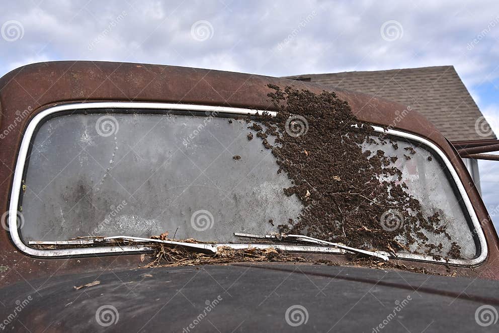 A Windshield of an Old Pickup is Left Spattered with Mud Stock Photo ...