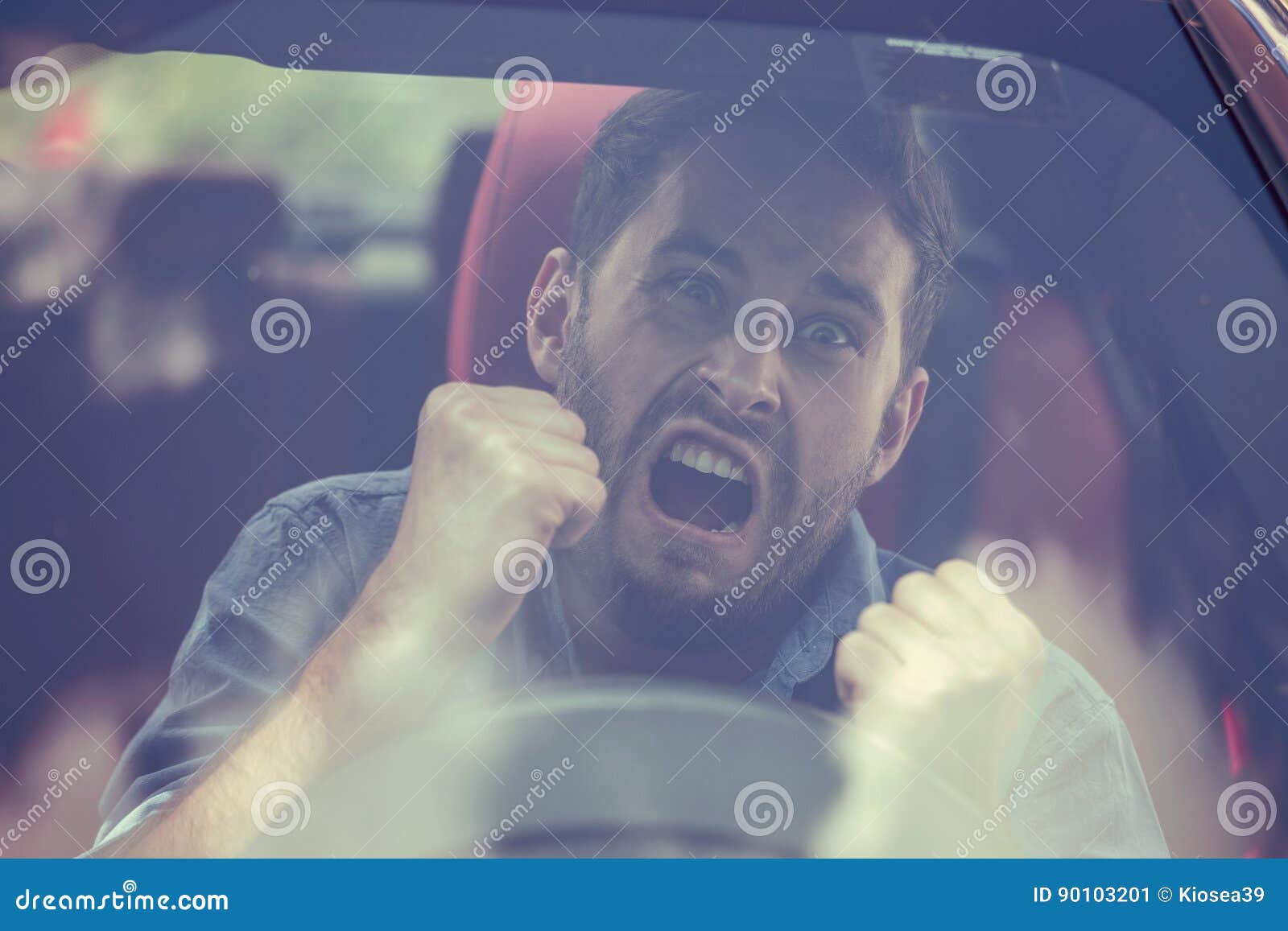 Windshield View of an Angry Driver Man. Stock Image - Image of drive ...