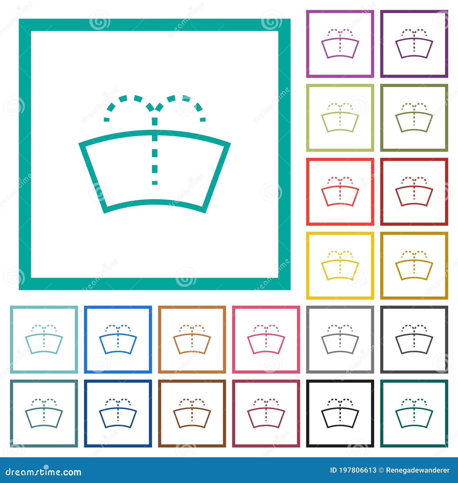 Windshield Washer Flat Color Icons with Quadrant Frames Stock Vector ...