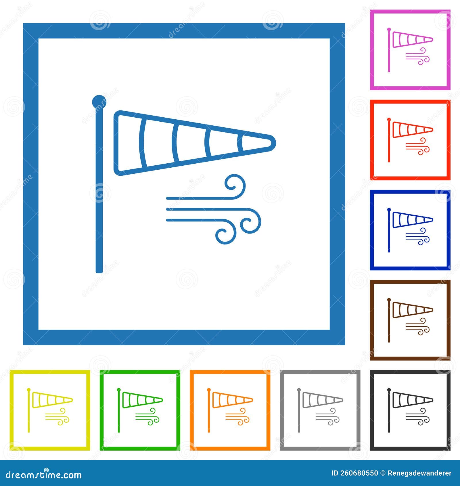 Windsock Indicator with Wind Outline Flat Framed Icons Stock Vector ...