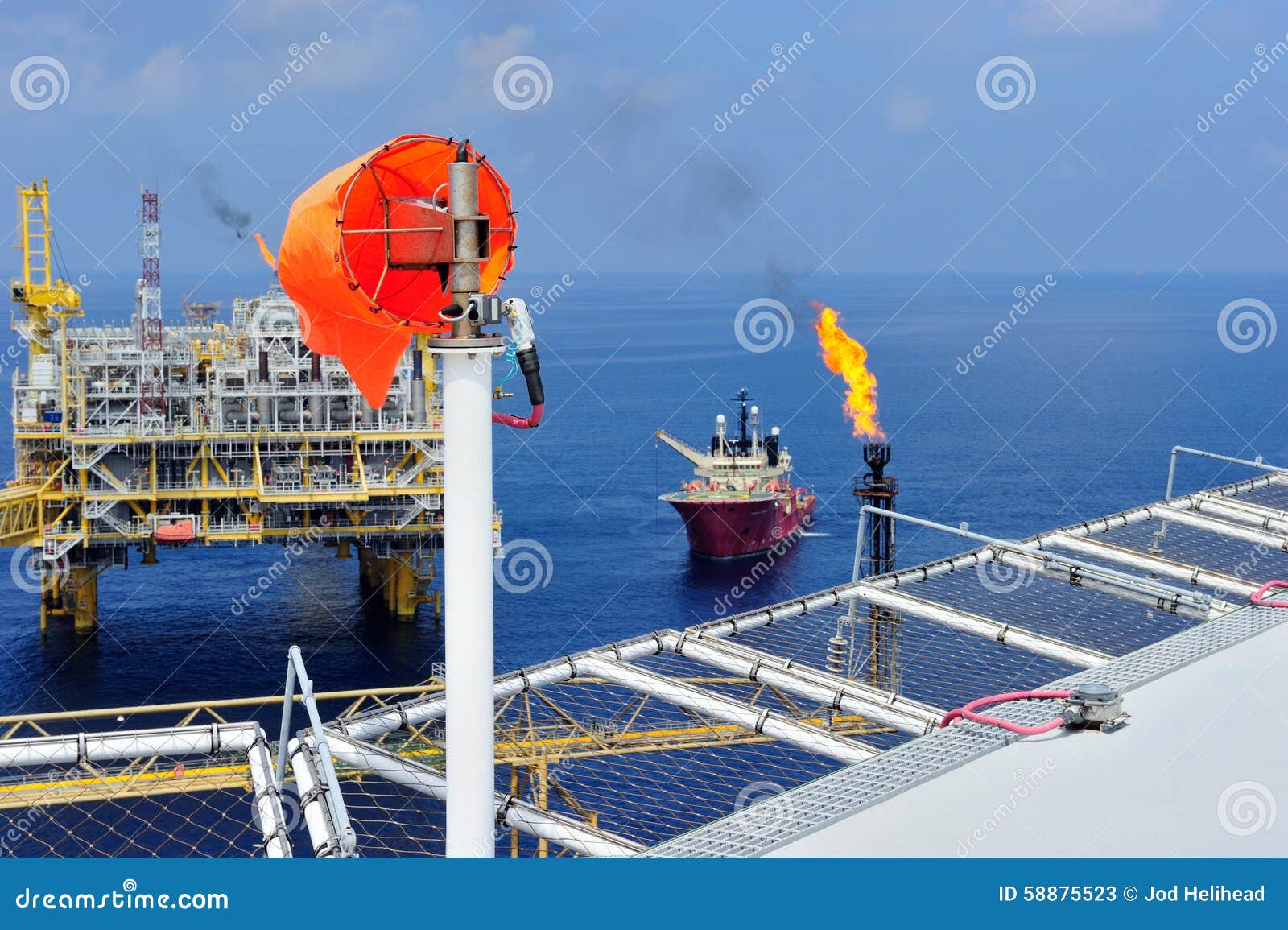 The Windsock at the Offshore Oil and Gas Platform Stock Image - Image ...