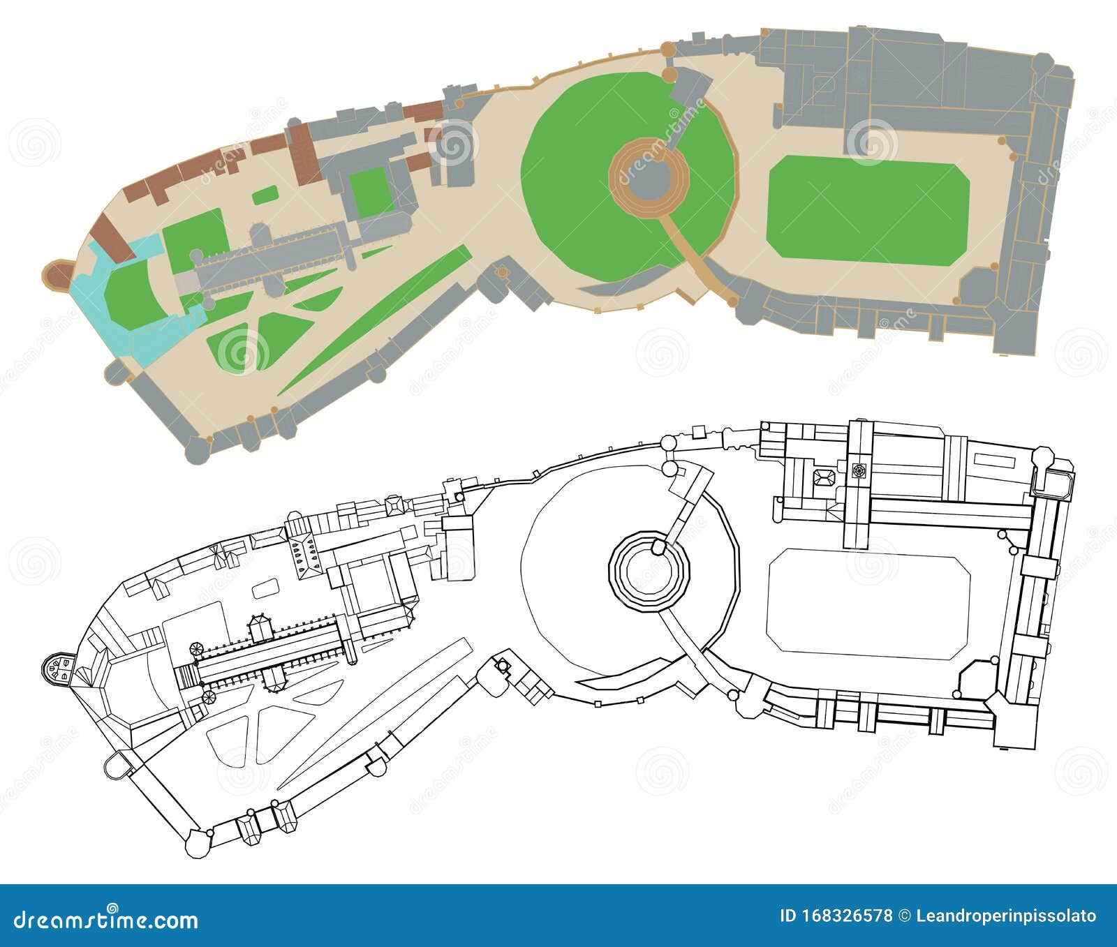 Windsor Castle Complex Colored and Outline. Stock Vector - Illustration ...