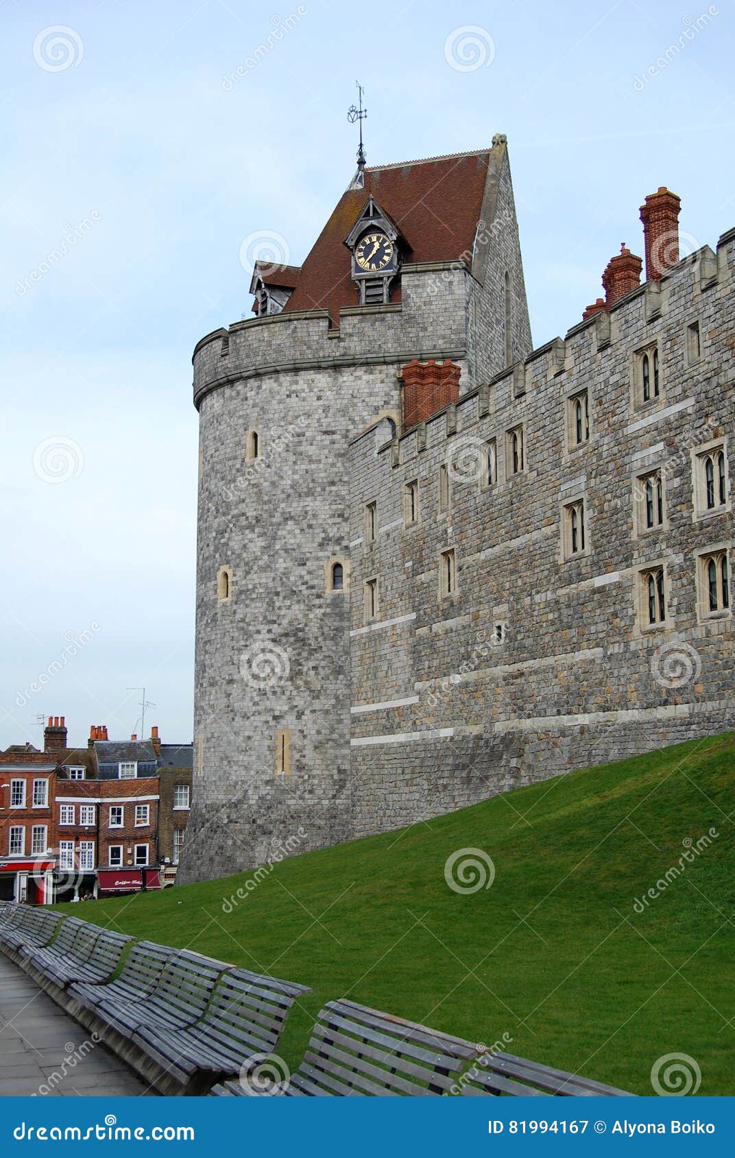 Windsor Castle Tower with Clock, Windsor, UK Stock Image - Image of ...
