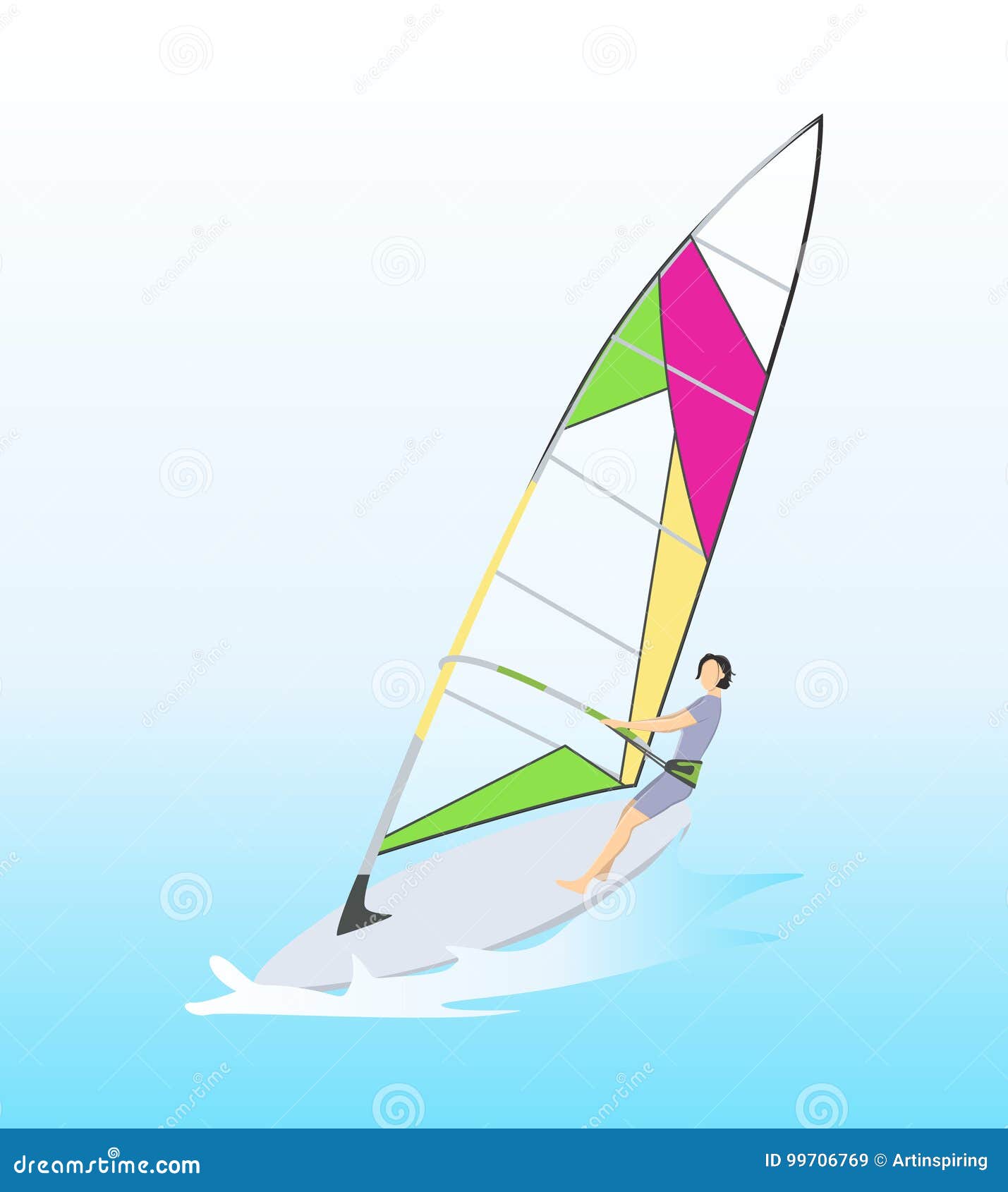Windsurf Athlete On A Wave, Hand Drawing Vector Illustration ...