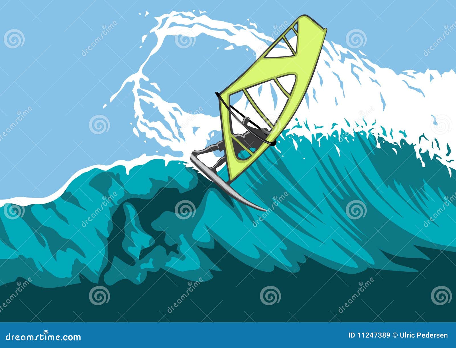 Windsurfer on a big wave stock illustration. Illustration of horizon ...