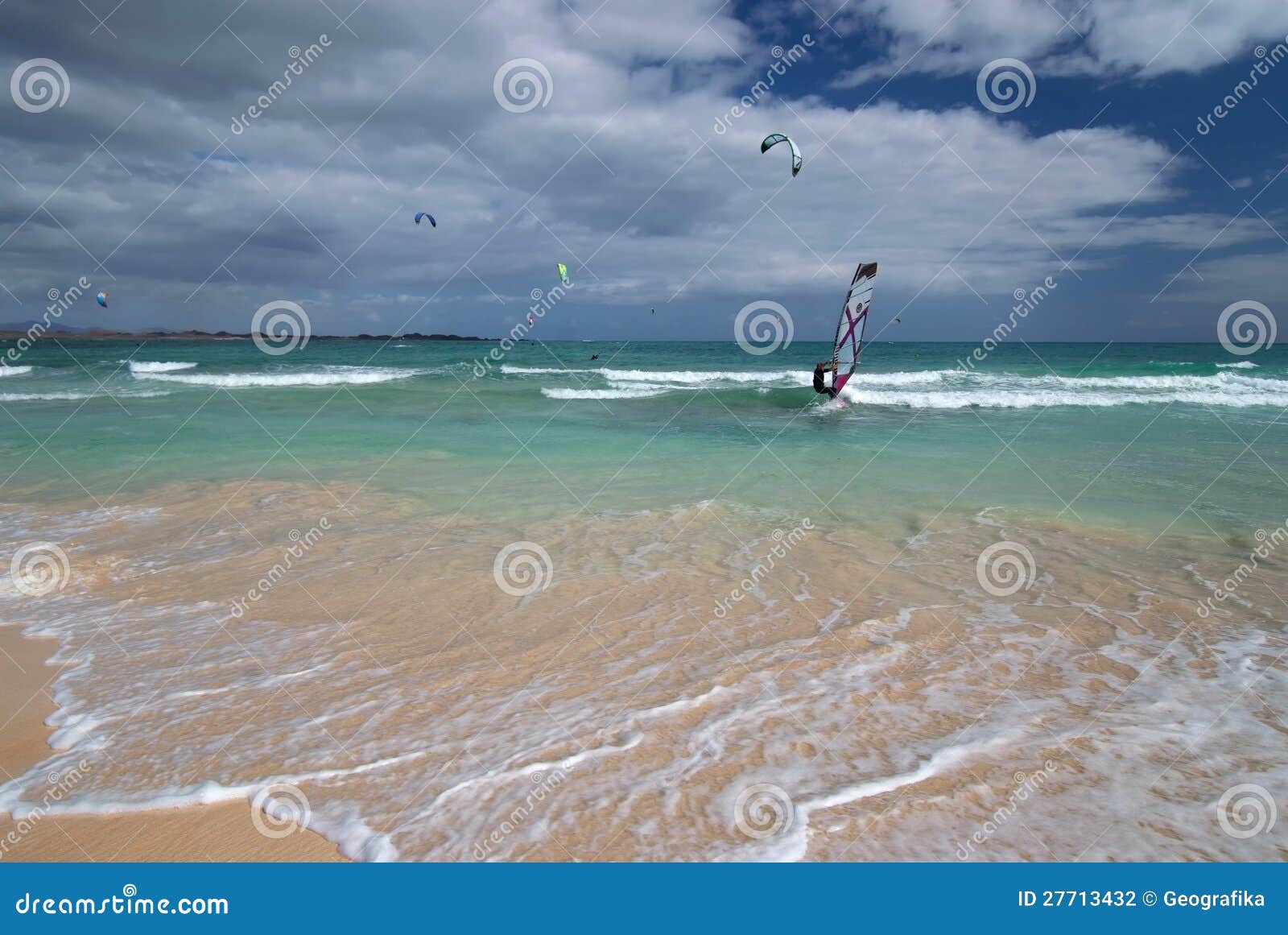 Windsurfer and Kite Surfers on the Atlantic Ocean Stock Photo - Image ...