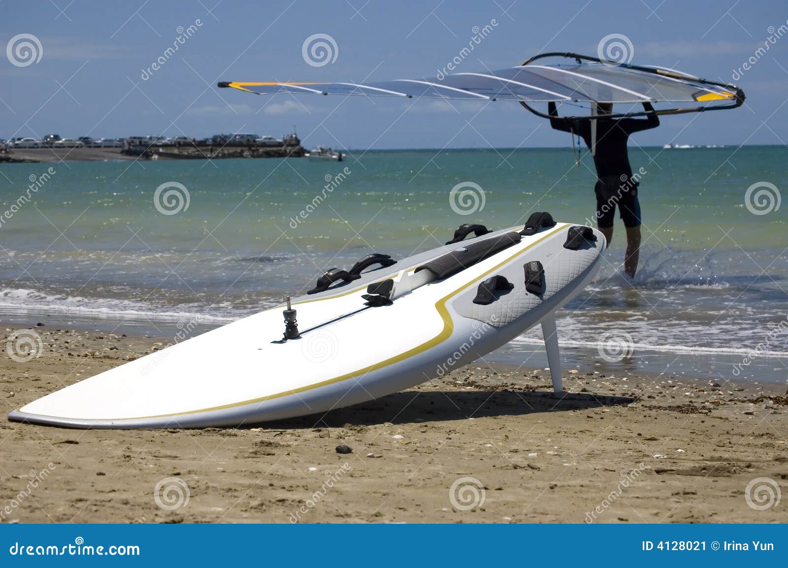 Windsurfer, sail and board stock image. Image of coast - 4128021
