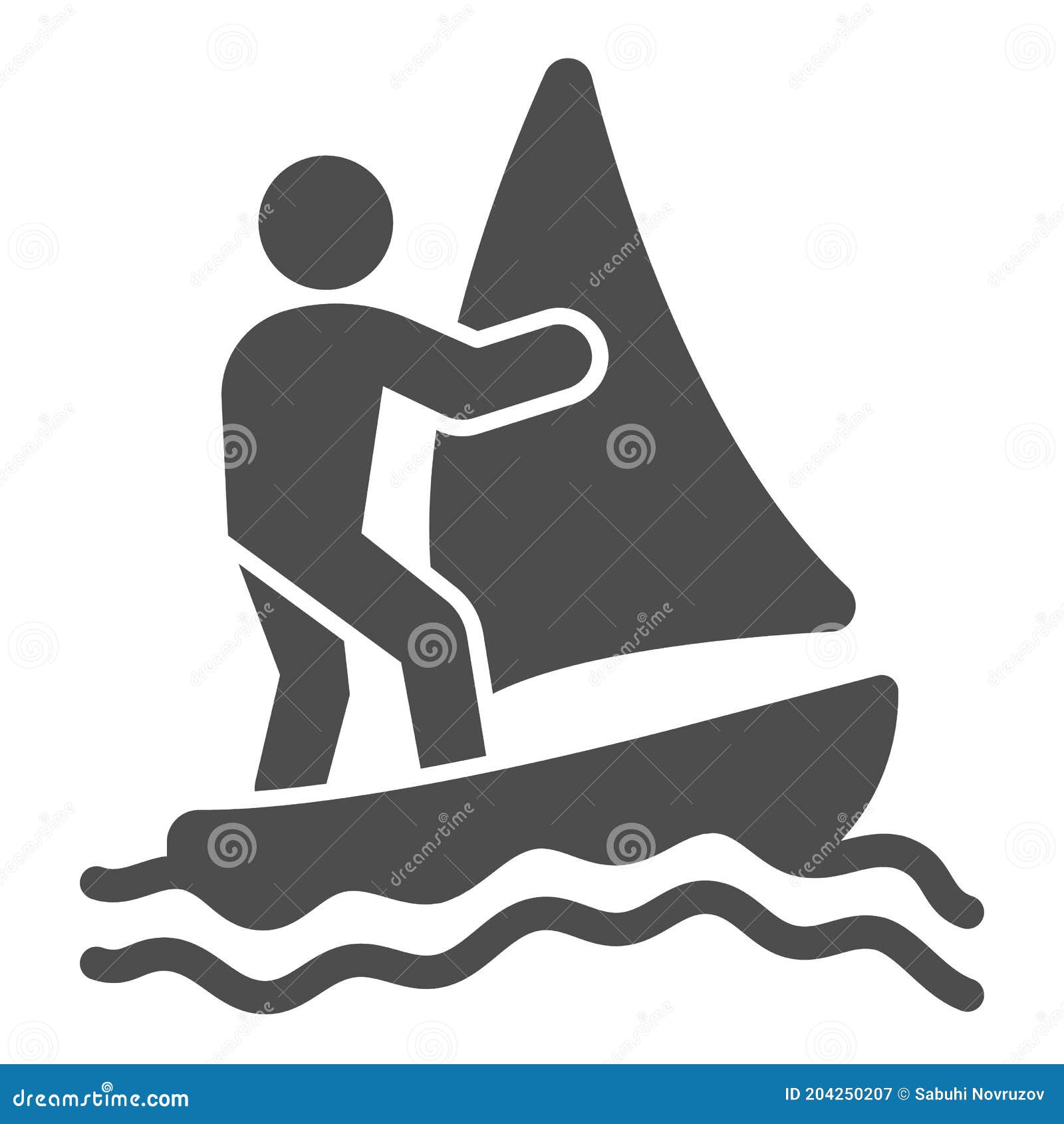 Windsurfer Solid Icon, Waterpark Concept, Windsurfing Sign on White ...