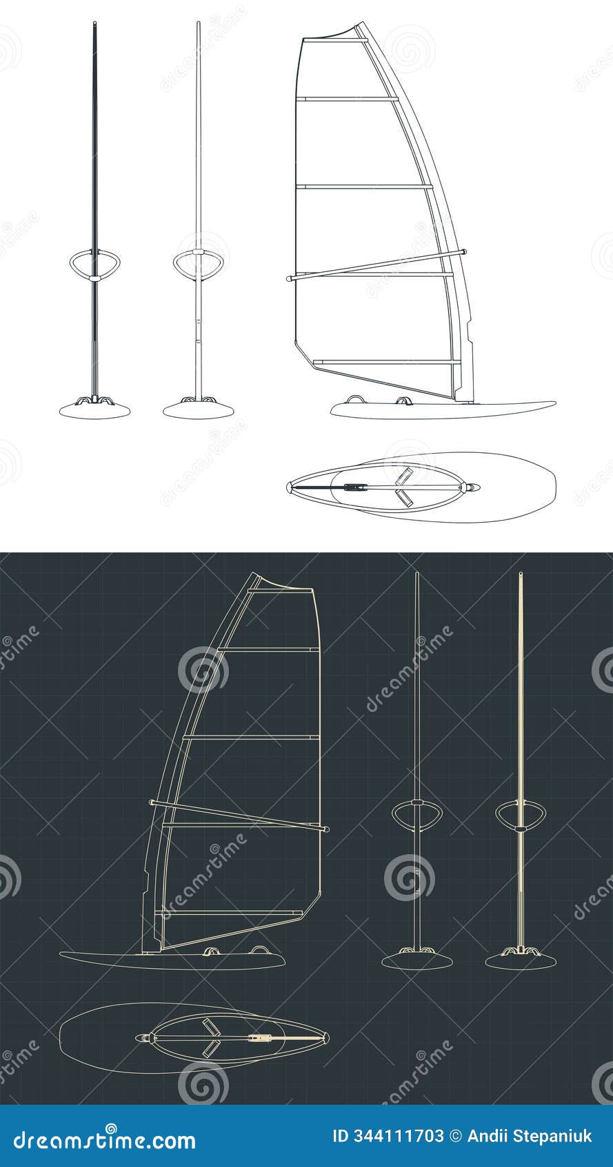 Windsurfing Board Blueprints Stock Vector - Illustration of extreme ...
