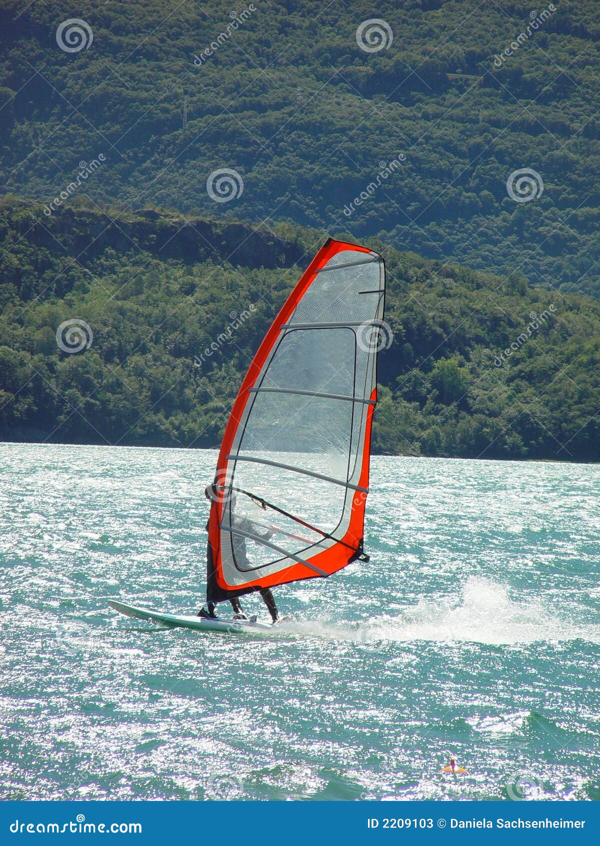 Windsurfing in Domaso stock image. Image of sail, spray - 2209103