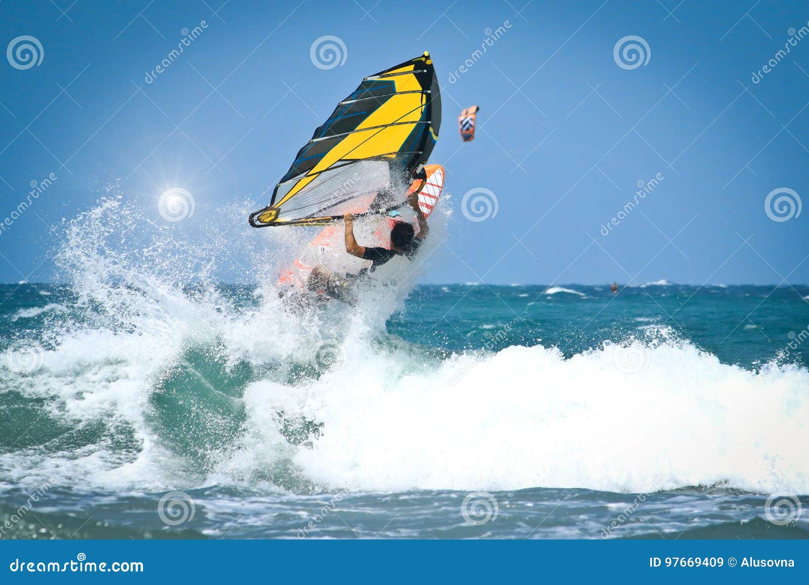 Windsurfing Jumps Out of the Water Stock Image - Image of planing ...