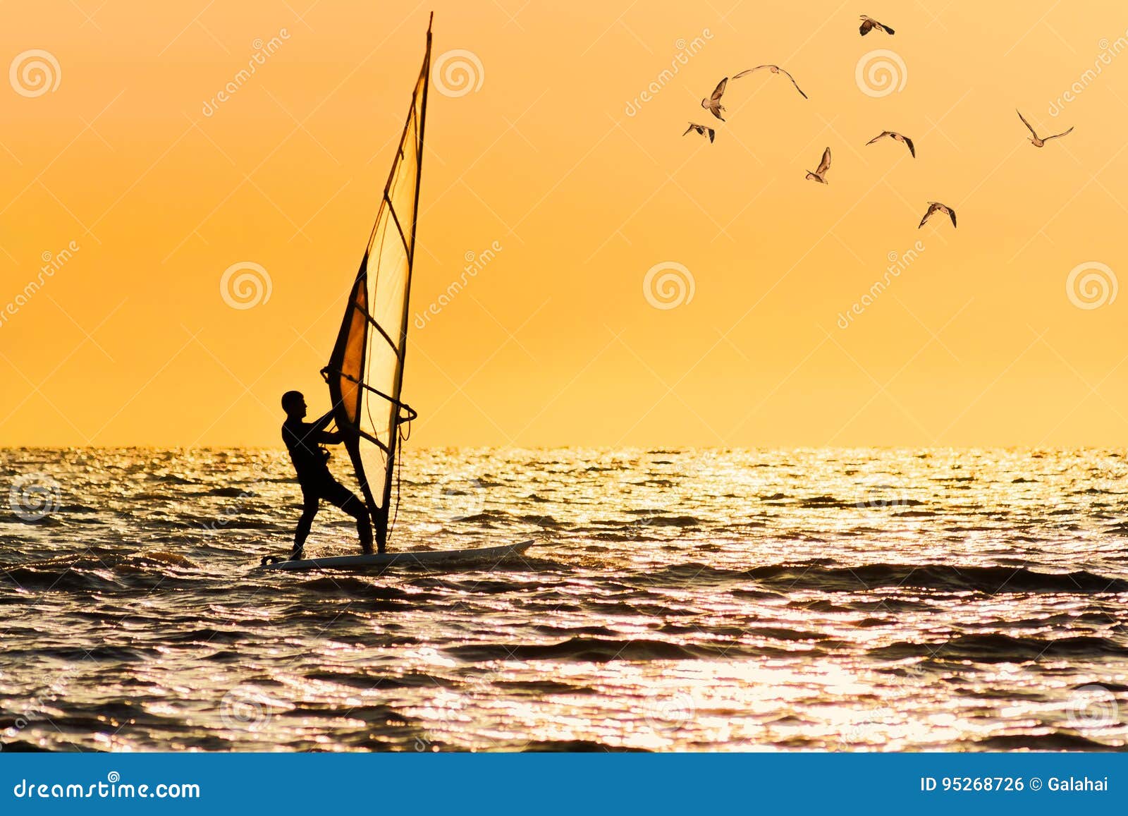 Windsurfing on Orange Sunset`s Background Editorial Photo - Image of ...