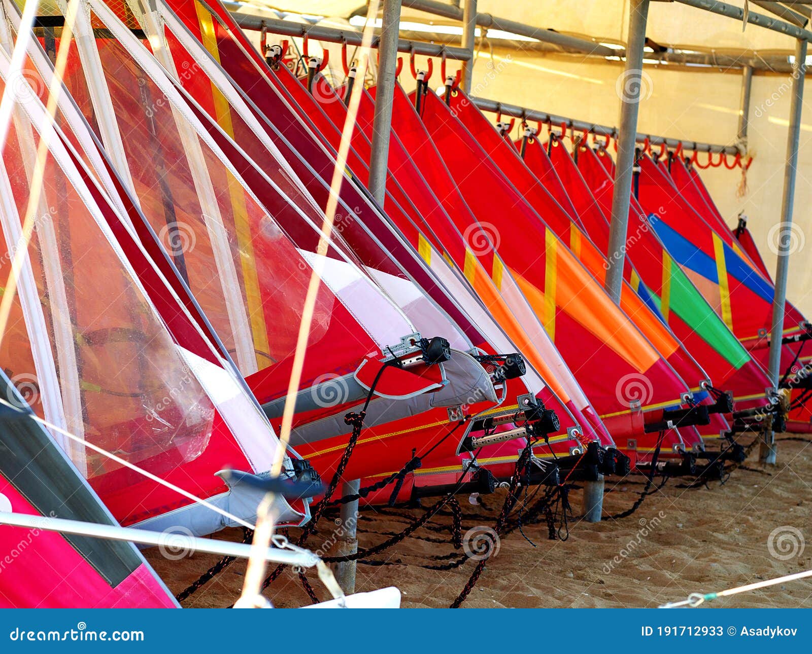 Windsurfing Sails Storage on Beach Stock Image - Image of sport, sail ...
