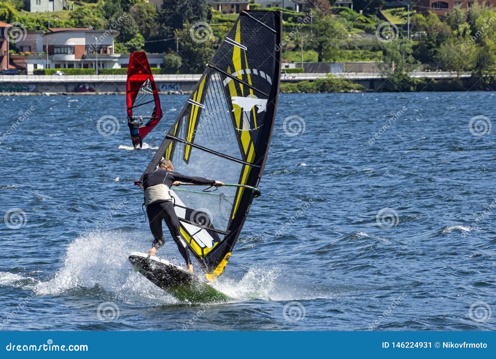 Windsurfing Scene on a Lake Editorial Photo - Image of adventure ...