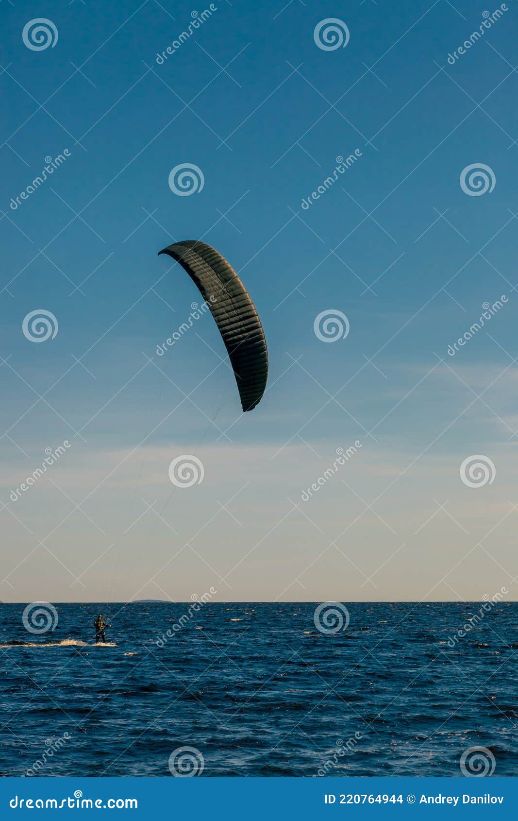Windsurfing at Sea, Black Parachute Editorial Stock Image - Image of ...
