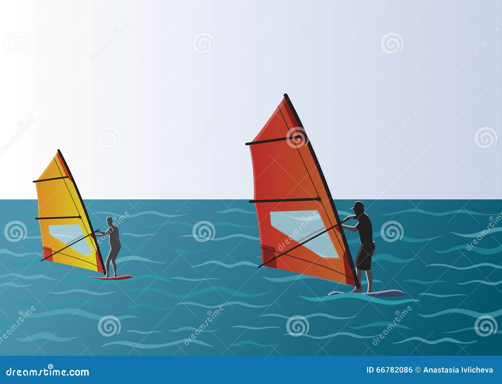 Windsurfing in the Sea Illustration Stock Vector - Illustration of ...