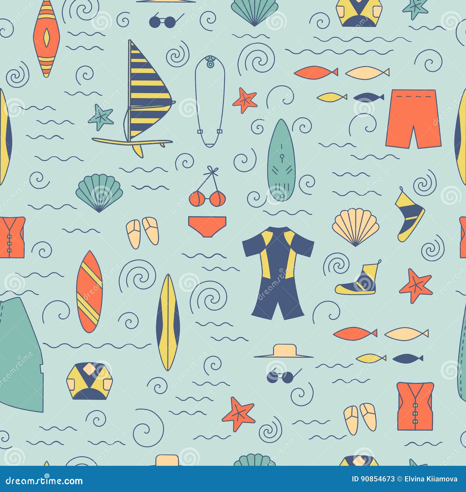 Windsurfing Seamless Pattern. Stock Illustration - Illustration of ...