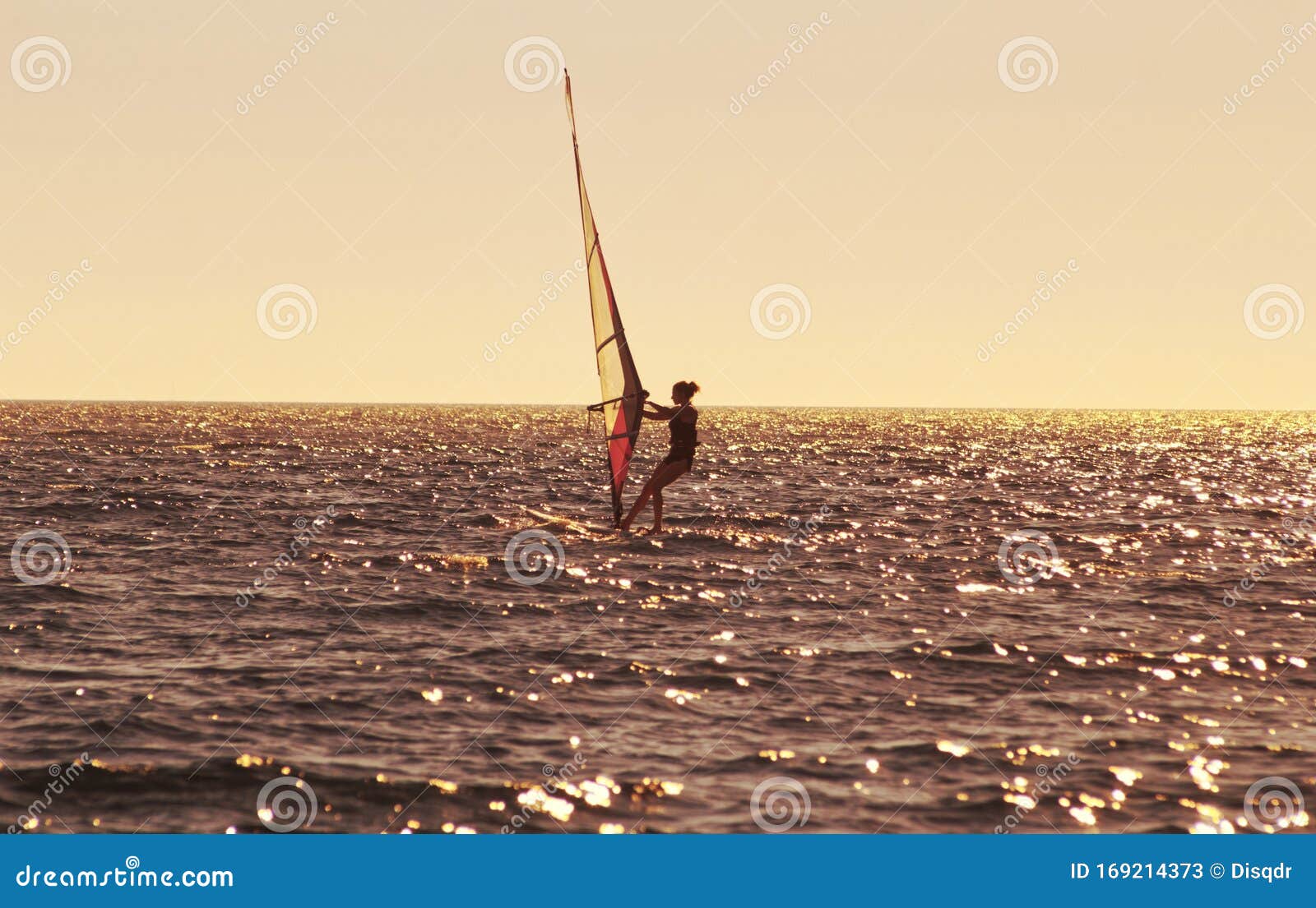 Windsurfing in Sunset on the Sea Stock Image - Image of sail, outdoor ...