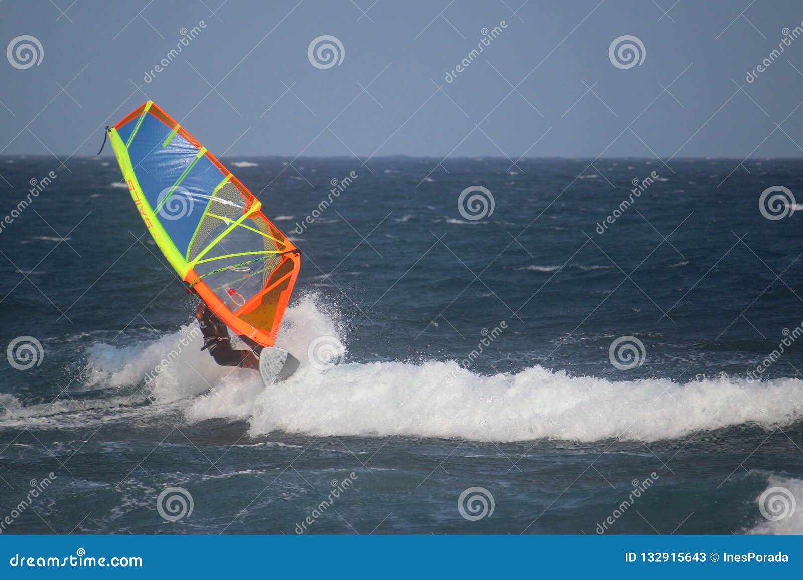 Windsurfer Riding the Waves of the Atlantic Ocean El Medano, Tenerife ...
