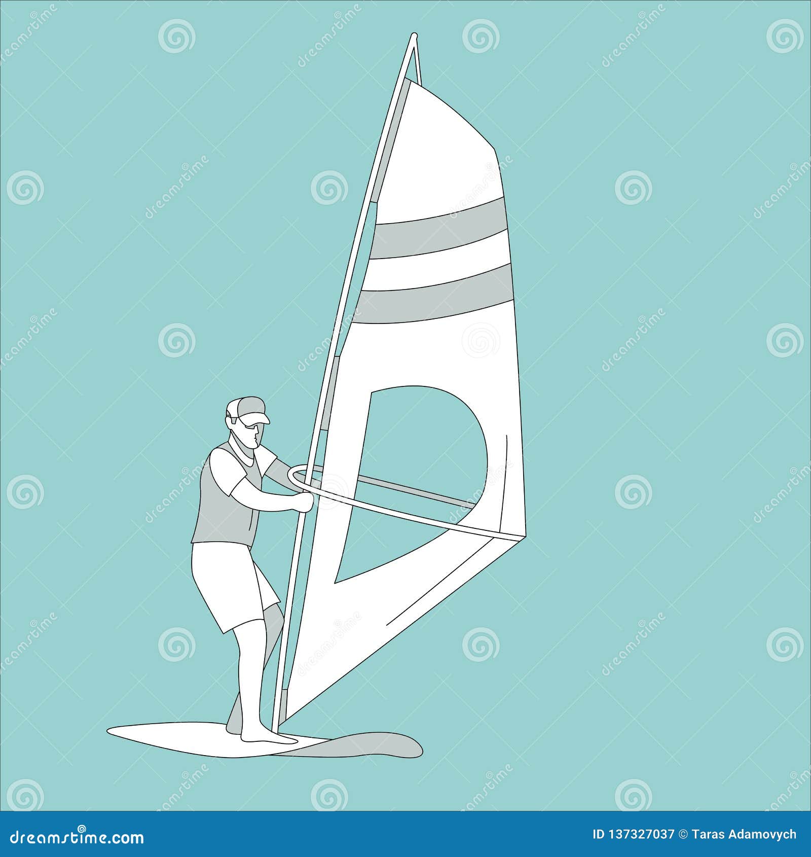 Windsurfing ,vector Illustration ,lining Draw , Front Stock Vector ...