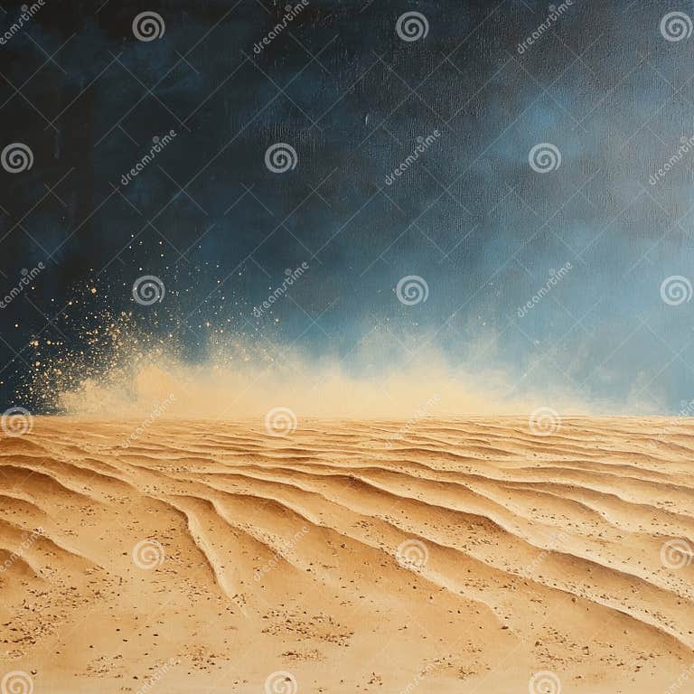 Windswept Desert Dunes Under a Dramatic Sky with Blowing Sand Particles ...