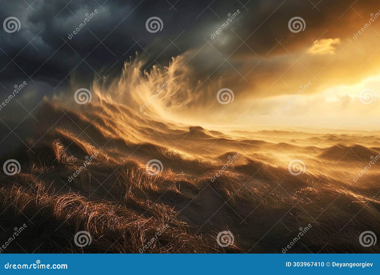 Windswept Landscapes during Windy Weather Stock Illustration ...