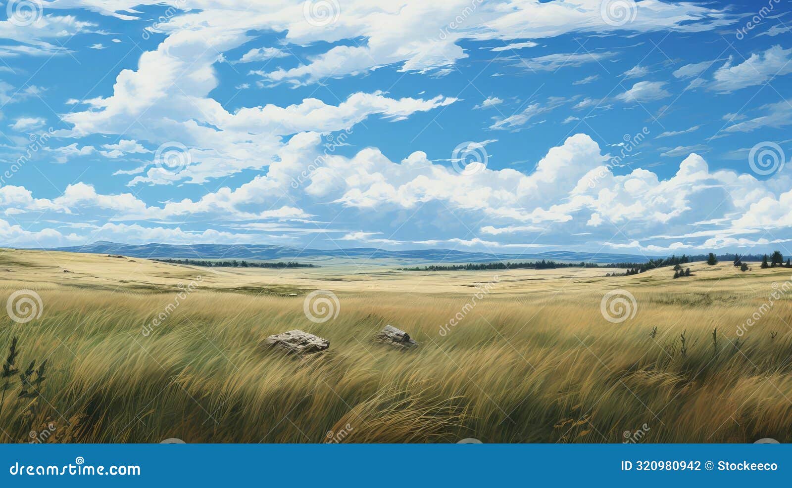 Windswept Midwest: a Wyeth-inspired Landscape Stock Illustration ...