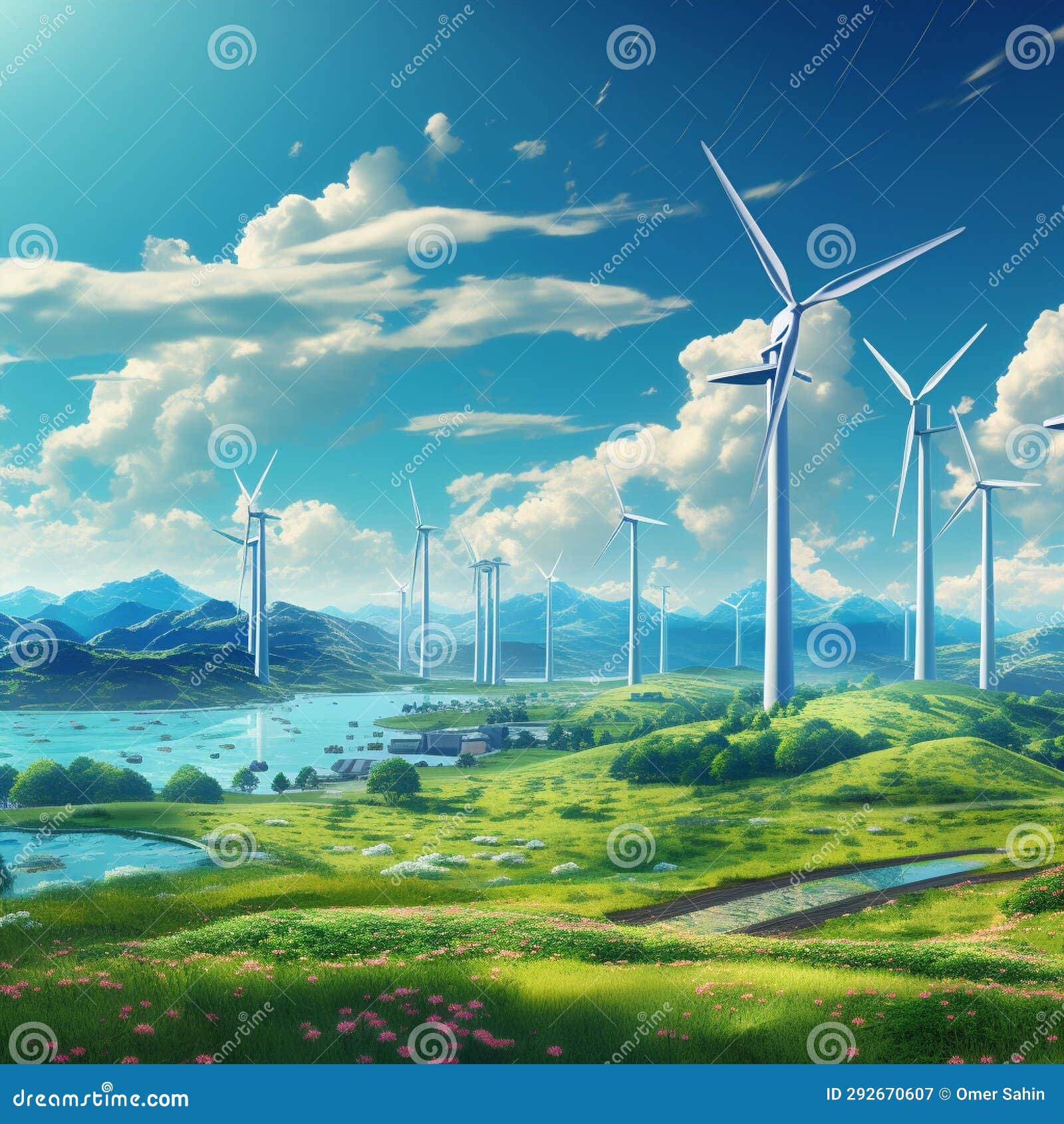 Windswept Progress: Propelling a Greener World Stock Image - Image of ...